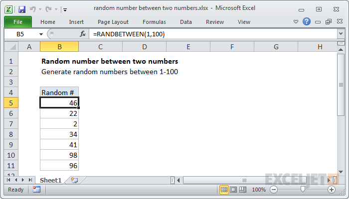 Random Number Between Two Numbers Excel Formula Exceljet